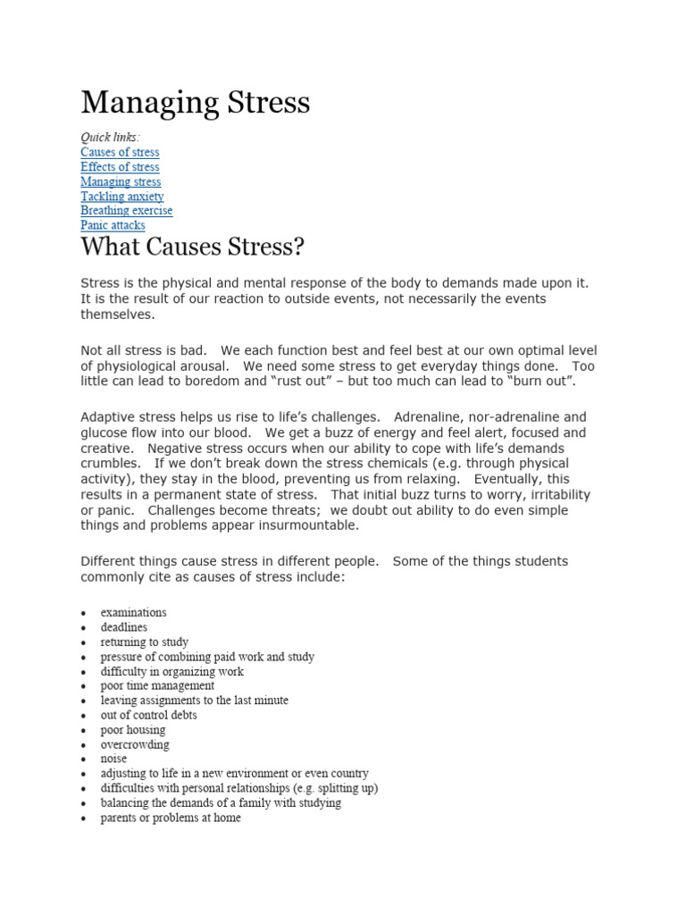 Managing Stress | Download Free PDF | Stress (Biology) | Anxiety