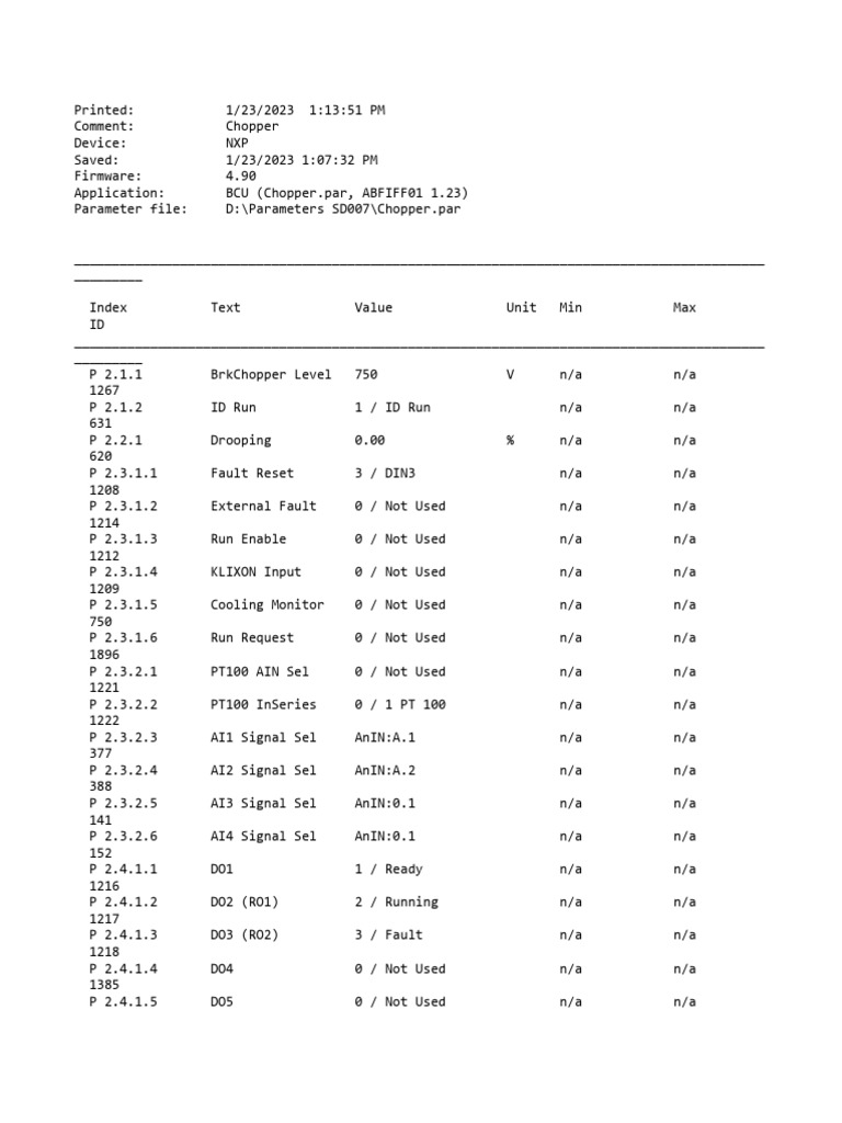 Parameter List - Chopper BCU | PDF | Electronics | Computer Science
