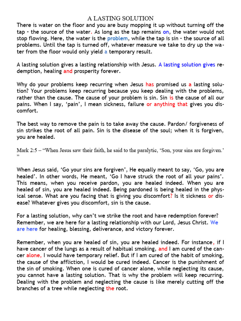 A Lasting Solution | PDF | Forgiveness | Jesus