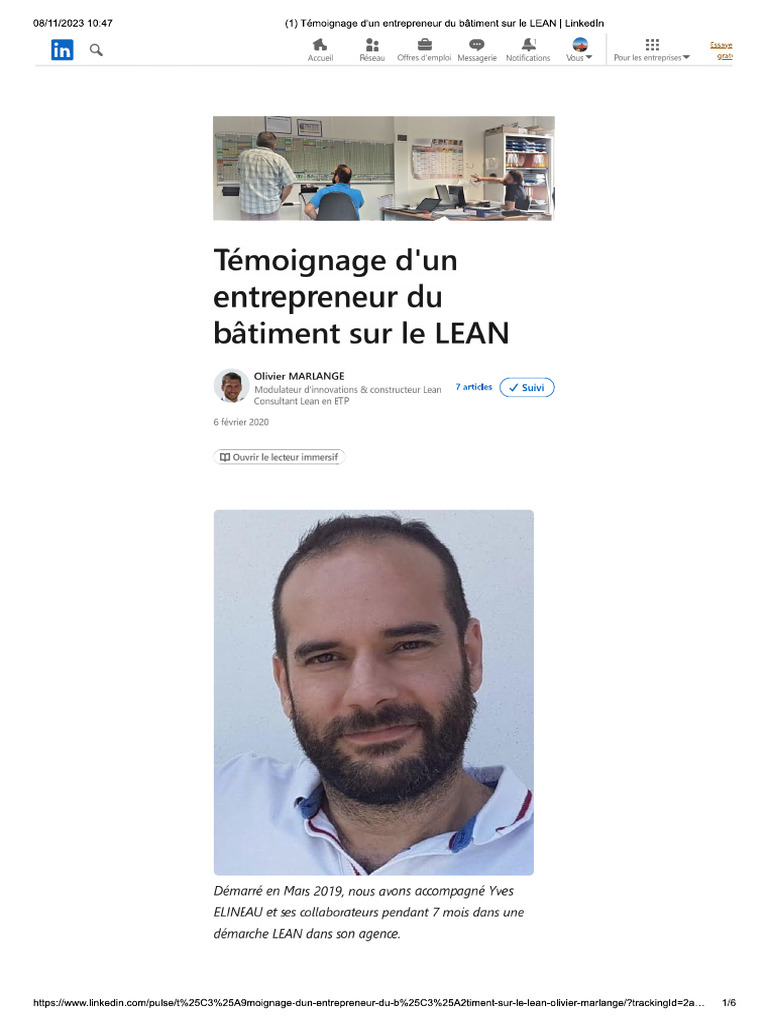 Témoignage D - Un Entrepreneur Du Bâtiment Sur Le LEAN - LinkedIn | PDF