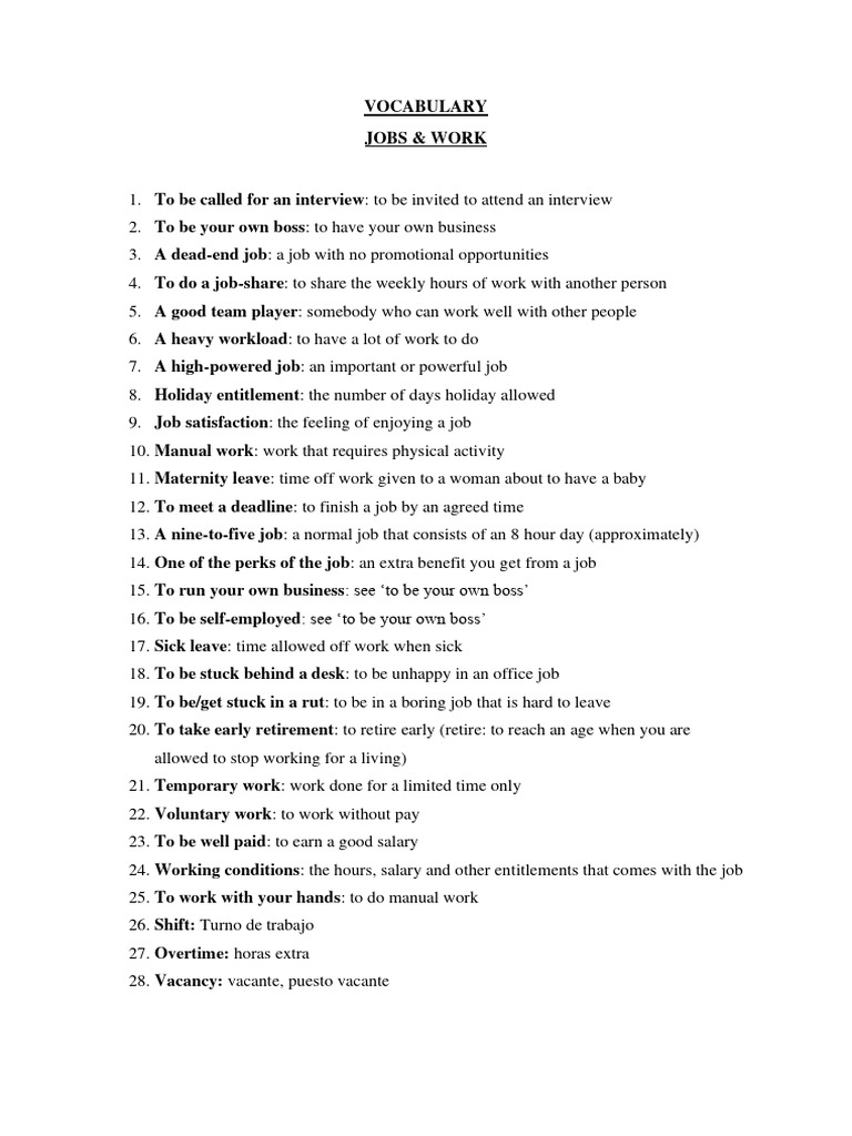 List Vocabulary Jobs & Work | PDF | Salary | Employment