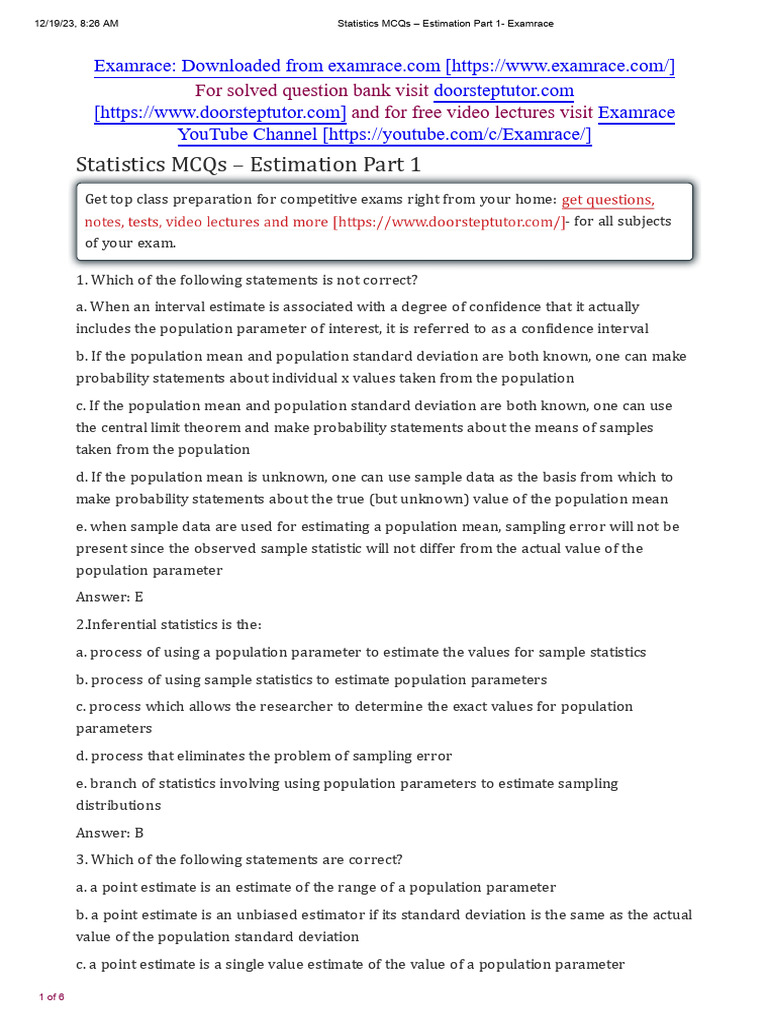 Estimation Part 1 | PDF | Estimator | Confidence Interval Estimation Part 1 | PDF | Estimator | Confidence Interval