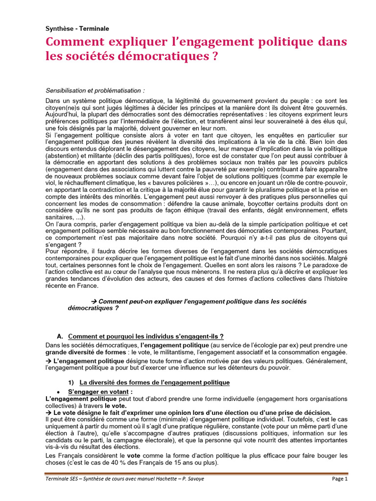 Engagement politique en démocratie | PDF | Démocratie | Idéologies ...