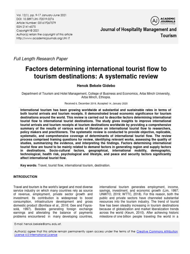Factors Determining International Tourist Flow To Tourism Destinations ...
