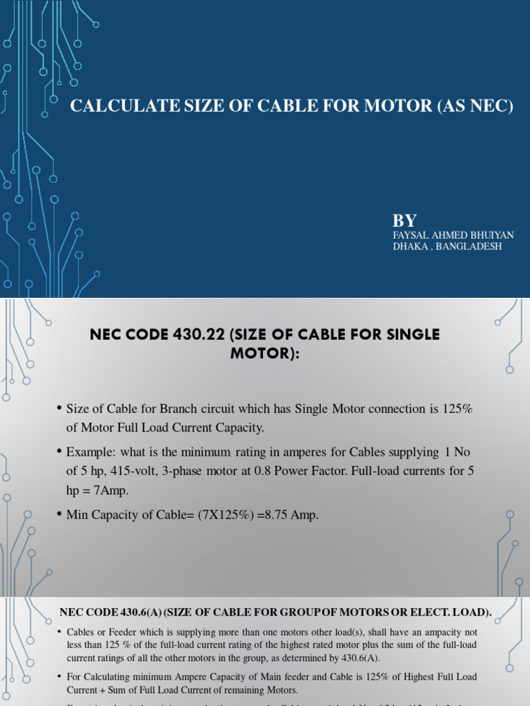 NEC Cable Sizing for Motors Guide | PDF | Electrical Components ...