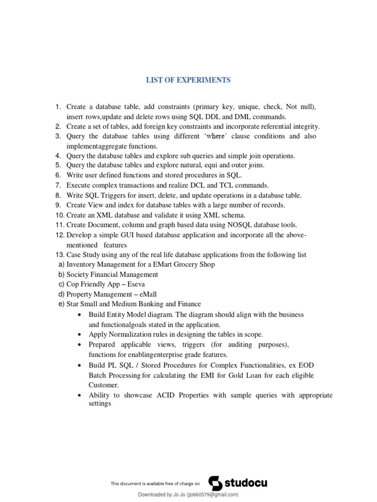 Dbms Lab Manual Final Document 2021 Regualtion 4 93 | PDF | Databases | Sql