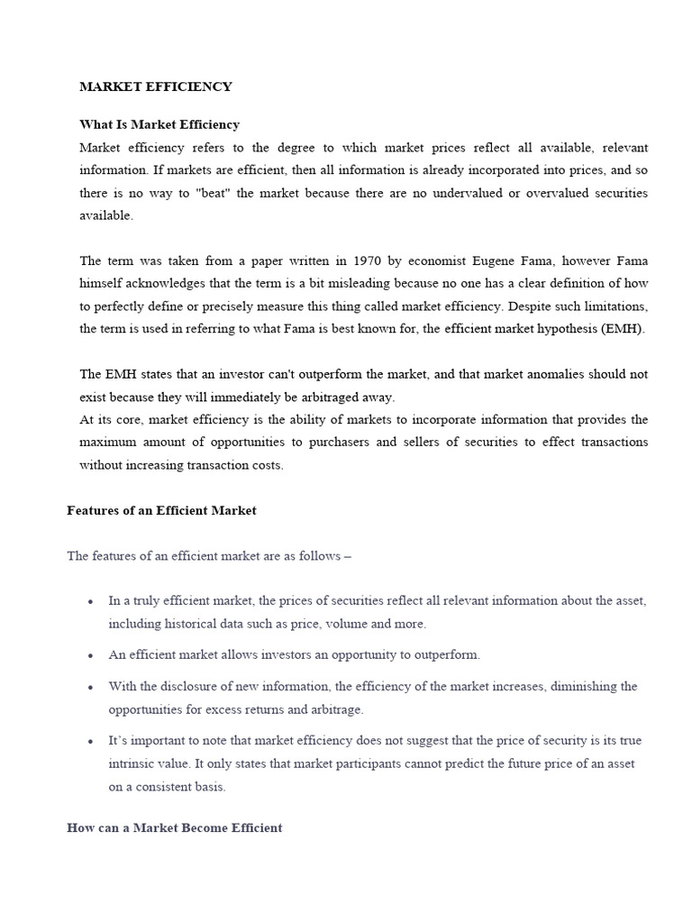 Market Efficiency | PDF | Efficient Market Hypothesis | Investing