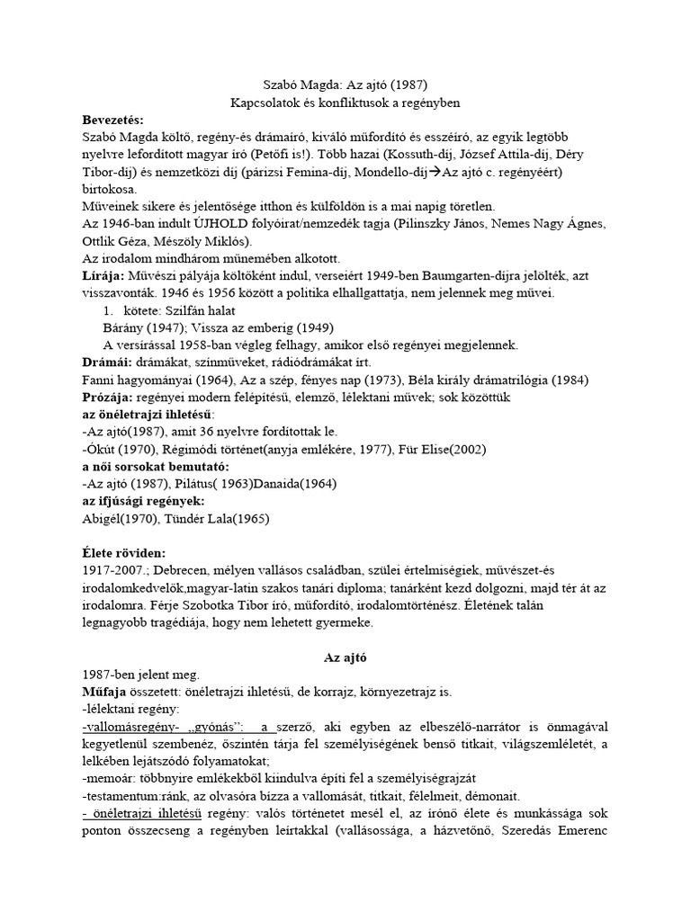 Szab - Magda - Az-Ajt - .Docx Filename UTF-8''Szabó-Magda - Az-Ajtó | PDF