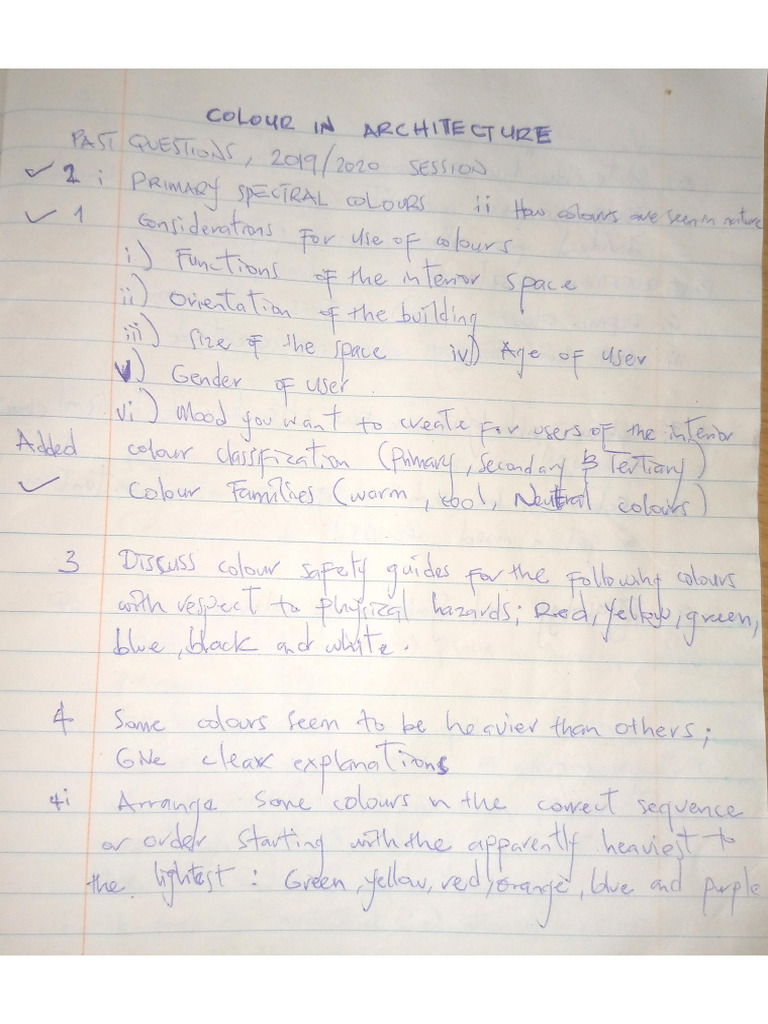 answer to colour past questions | PDF