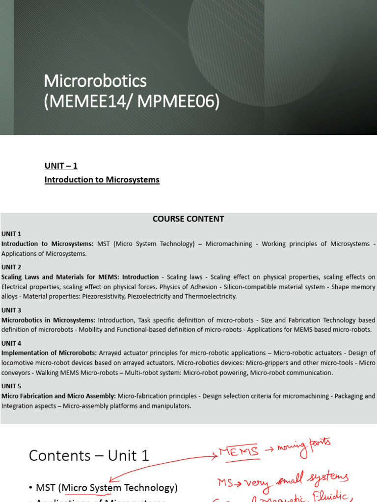 Unit 1 - Microrobotics | PDF | Thermocouple | Sensor