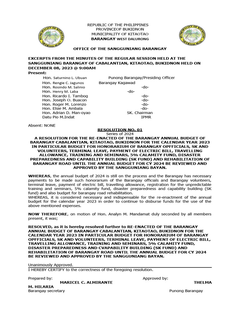 Resolution Re Enactment - 085703 | PDF | Government