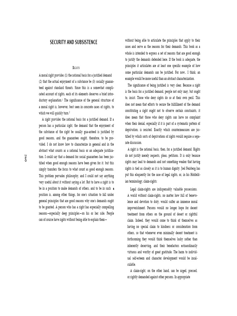 Security and Subsistence by Henry Shue | PDF | Reason | Happiness