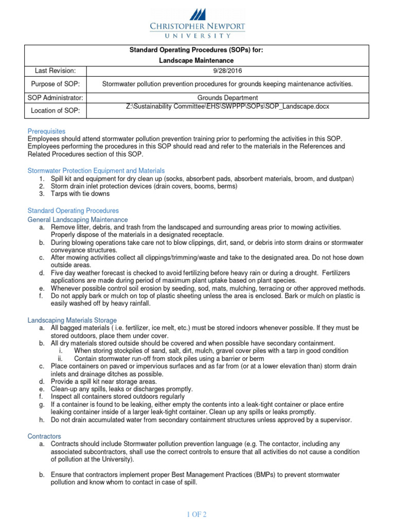 Stormwater Standard Operating Procedures | PDF | Storm Drain | Stormwater