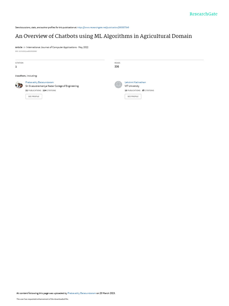 An Overview of Chatbots Using ML Algorithms in Agricultural Domain ...