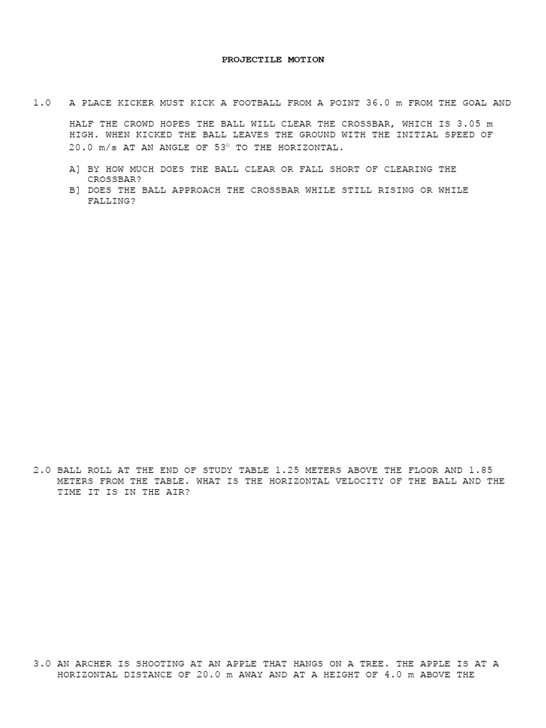 Projectile Motion Calculations and Analysis | PDF