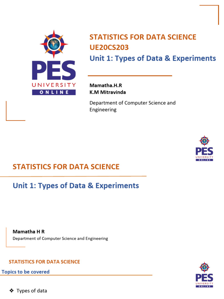 UE20CS203-Unit1-Class5-Types of Data - Experiments | PDF | Level Of Measurement | Statistics