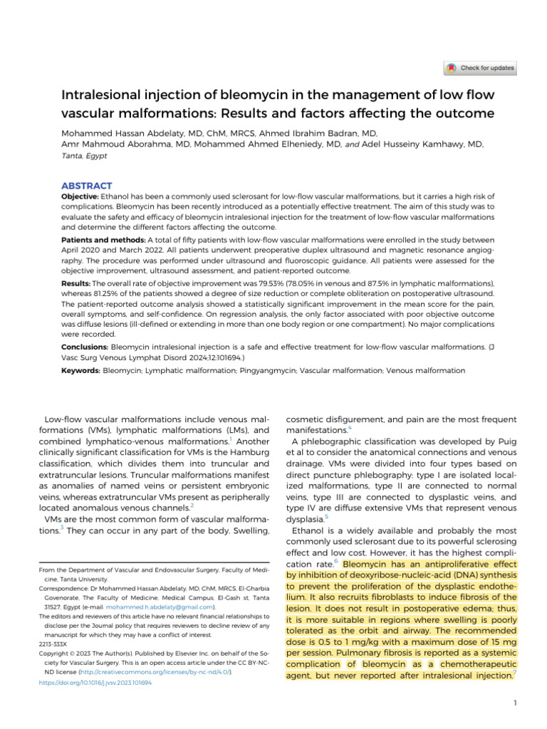 Intralesional Injection of Bleomycin in The Management of Low Flow ...