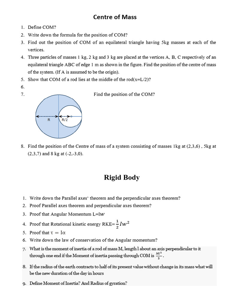 Centre of Mass and Rigid Body | PDF | Science & Mathematics