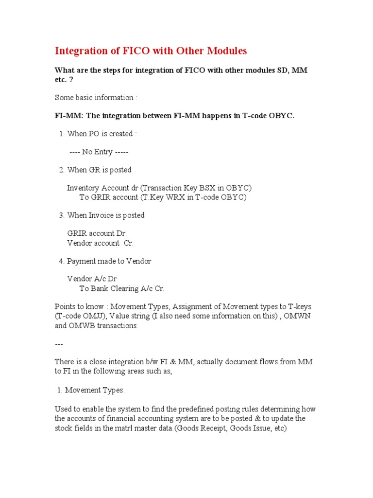 Integration of FICO With Other Modules | PDF