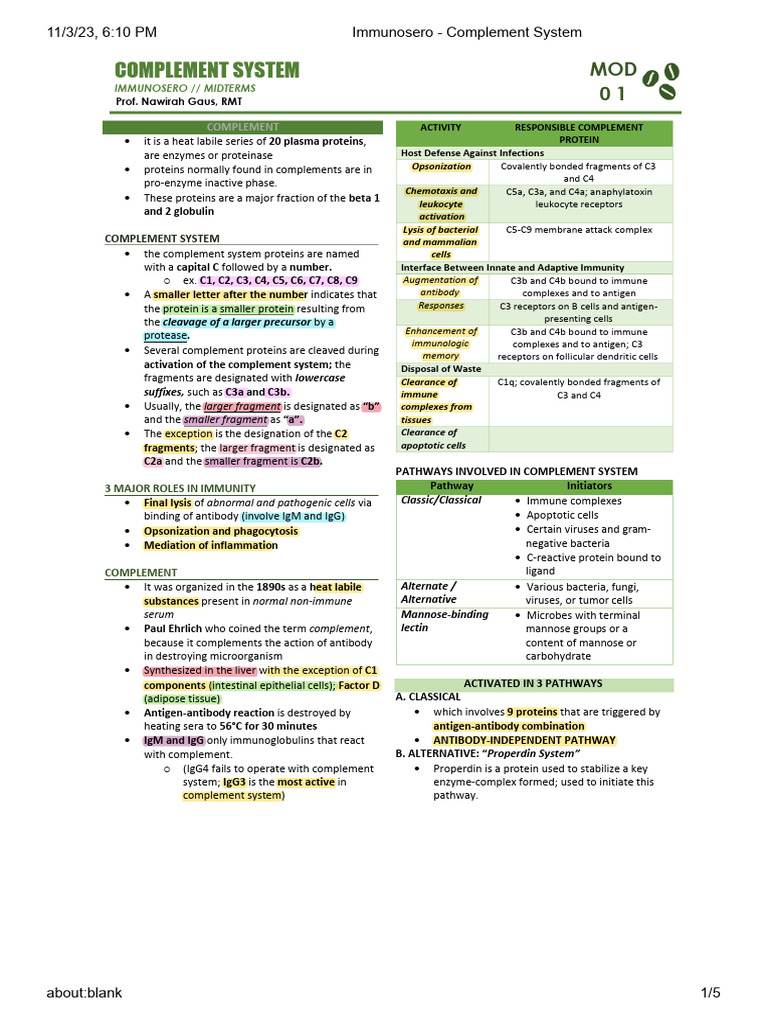 Immunosero - Complement Systemm | PDF | Complement System | Immunology