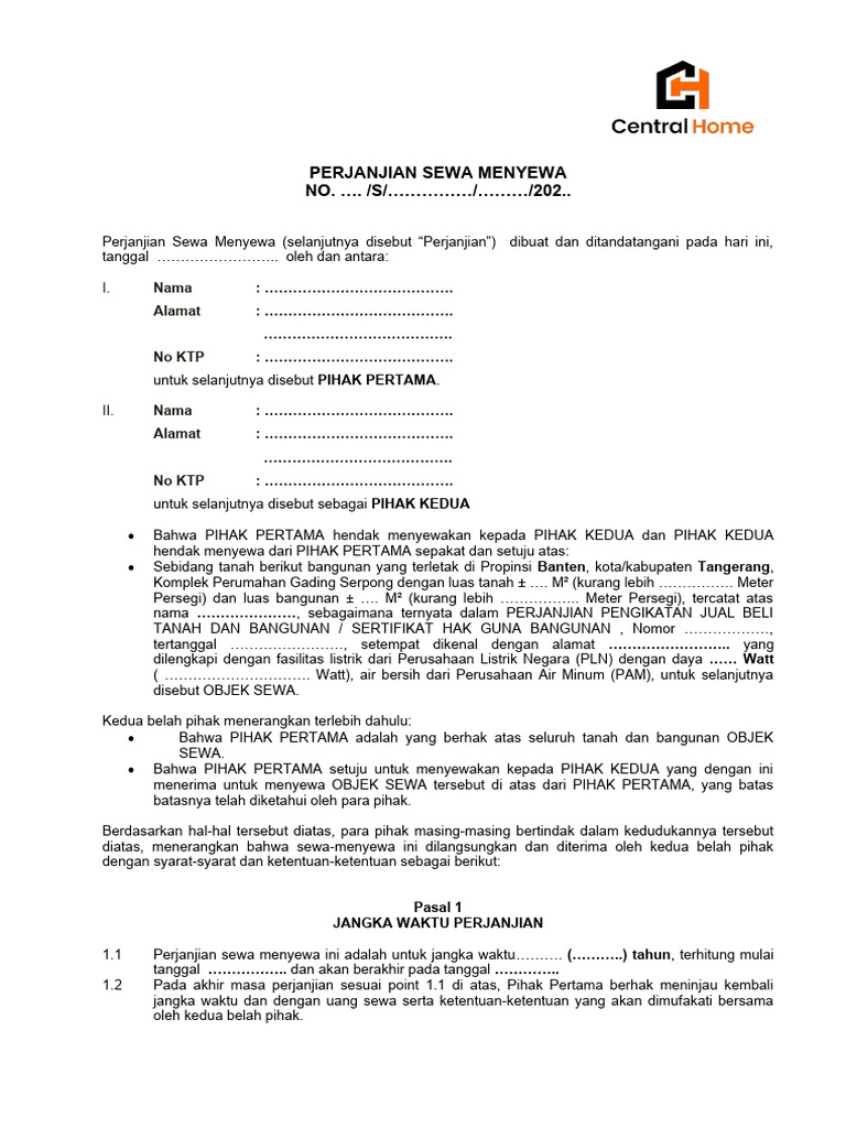 Draft Perjanjian Sewa | PDF | Hukum