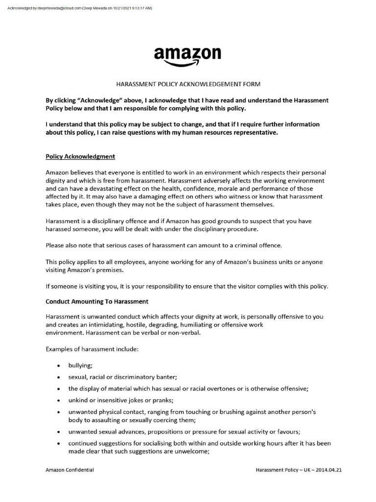 Harassment Policy | PDF