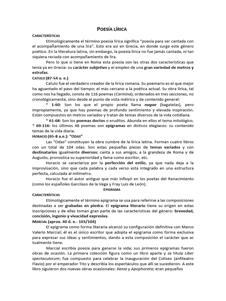 Poesía Lírica y Epigramas Romanos | PDF | Poesía lírica | Poesía