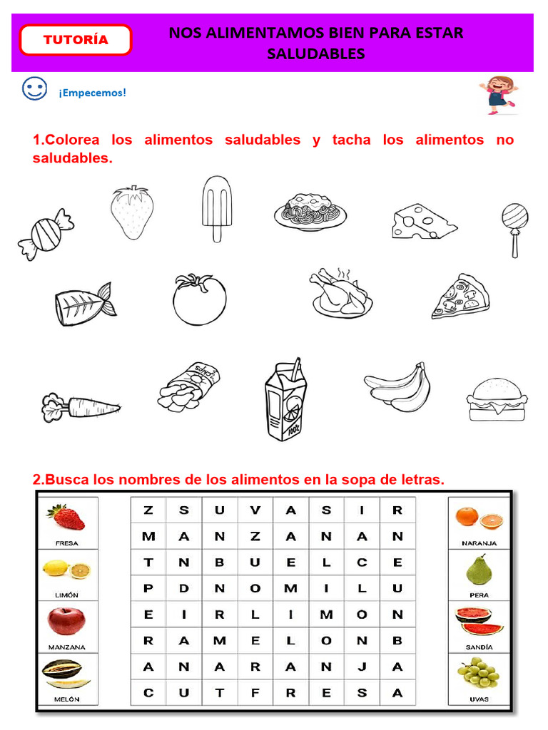 D1 A2 FICHA TUT. NOS ALIMENTAMOS BIEN PARA ESTAR SALUDABLES | PDF