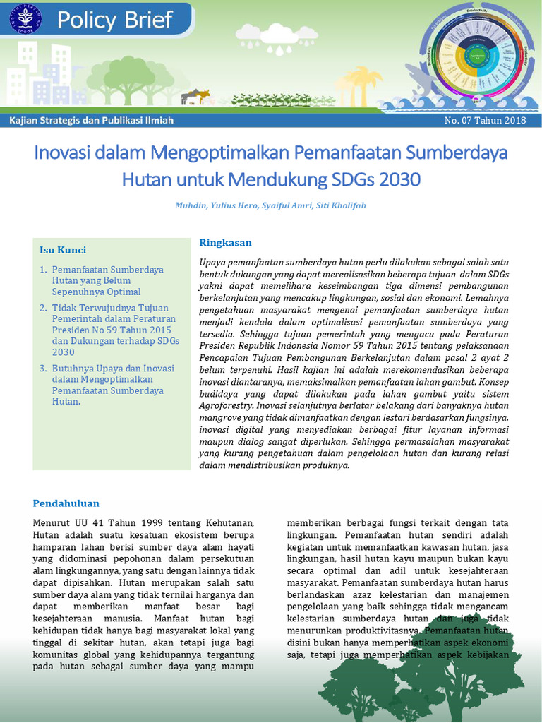 PolicyBrief - 2018 - 07 - Inovasi Dalam Mengoptimalkan Pemanfaatan Sumberdaya Hutan Untuk ...