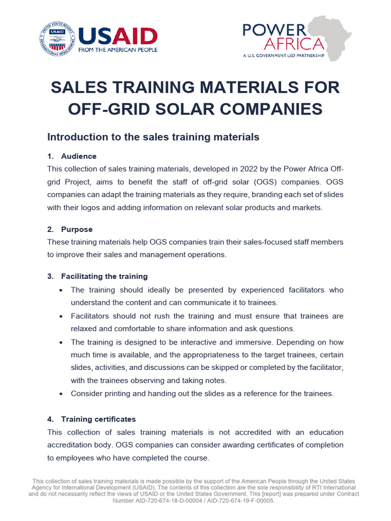 Power Africa Sales Training Materials For Off Grid Solar Companies ...