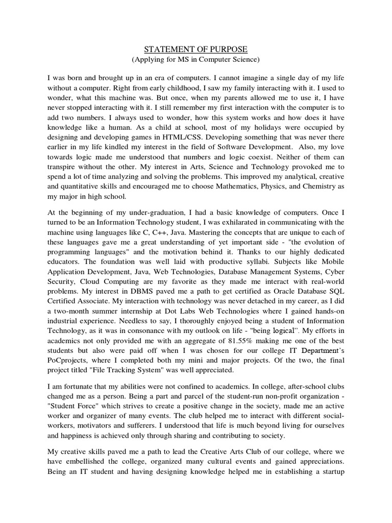 Statement of Purpose CS - 3.6 Yrs Exp | PDF | Databases | Knowledge