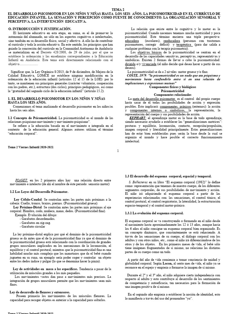 Tema 2 Lunes Tarde Infantil 2020-2021 | PDF | Sentidos | Percepción