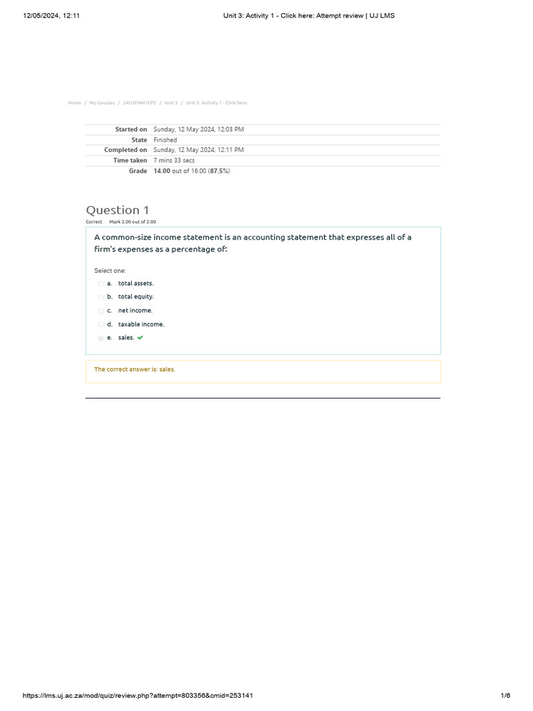 Unit 3 - Activity 1 - Click Here - Attempt Review - UJ LMS | PDF | Dividend | Retained Earnings