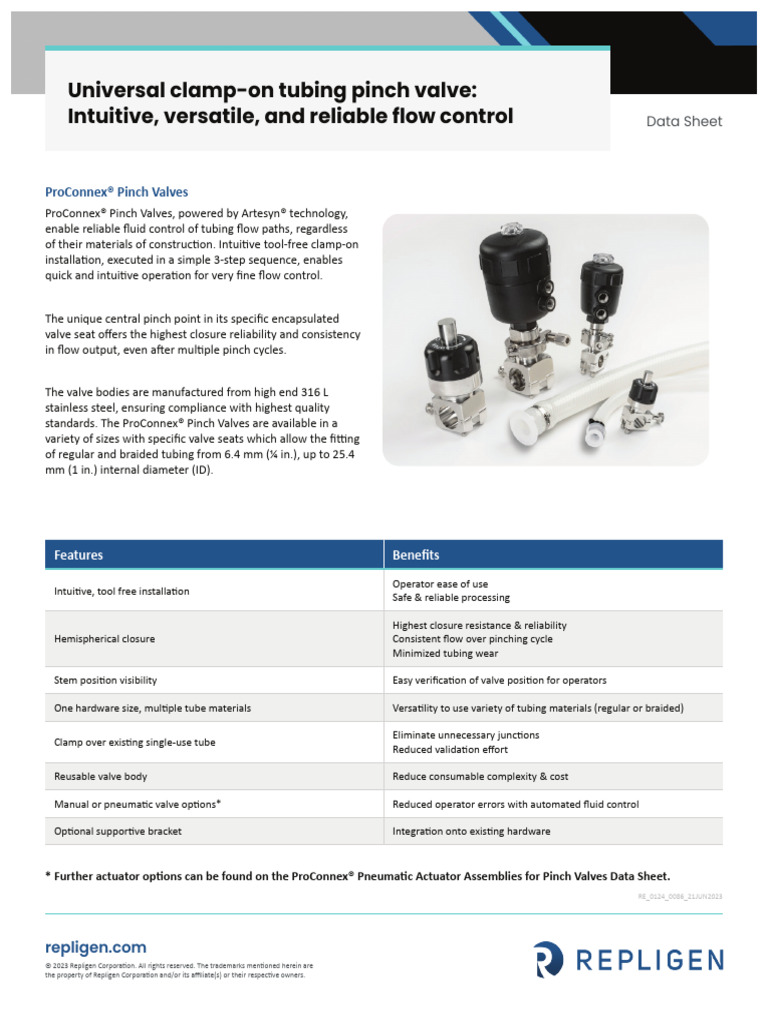RE124 0086 ProConnex Pinch Valve Datasheet 21JUN2023 | PDF | Valve ...