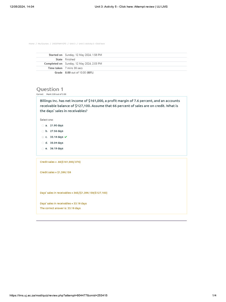 Unit 3 - Activity 5 - Click Here - Attempt Review - UJ LMS | PDF | Inventory | Business Economics