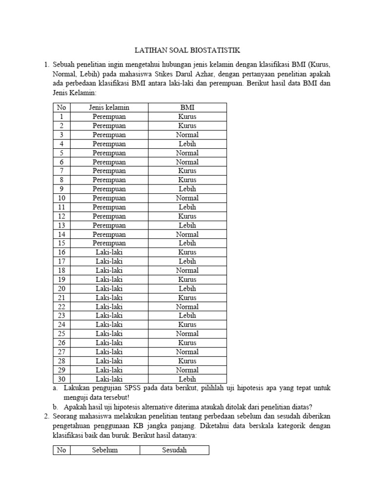 Latihan Soal Biostatistik | PDF