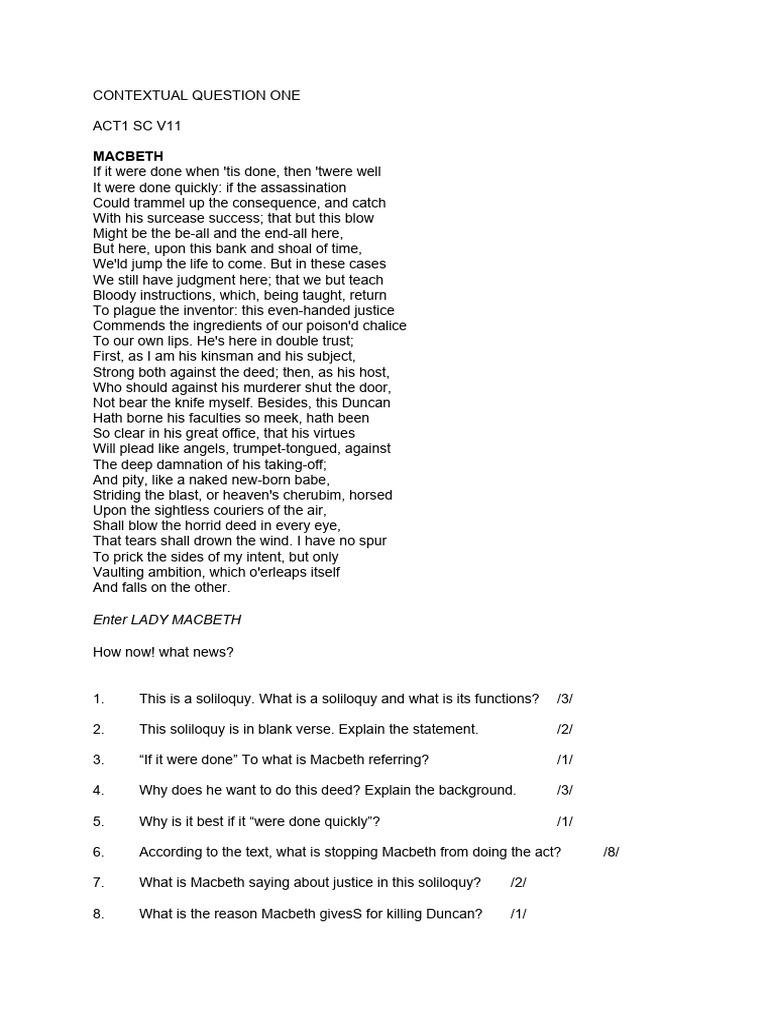 Contextual Questions Activity | Download Free PDF | Macbeth