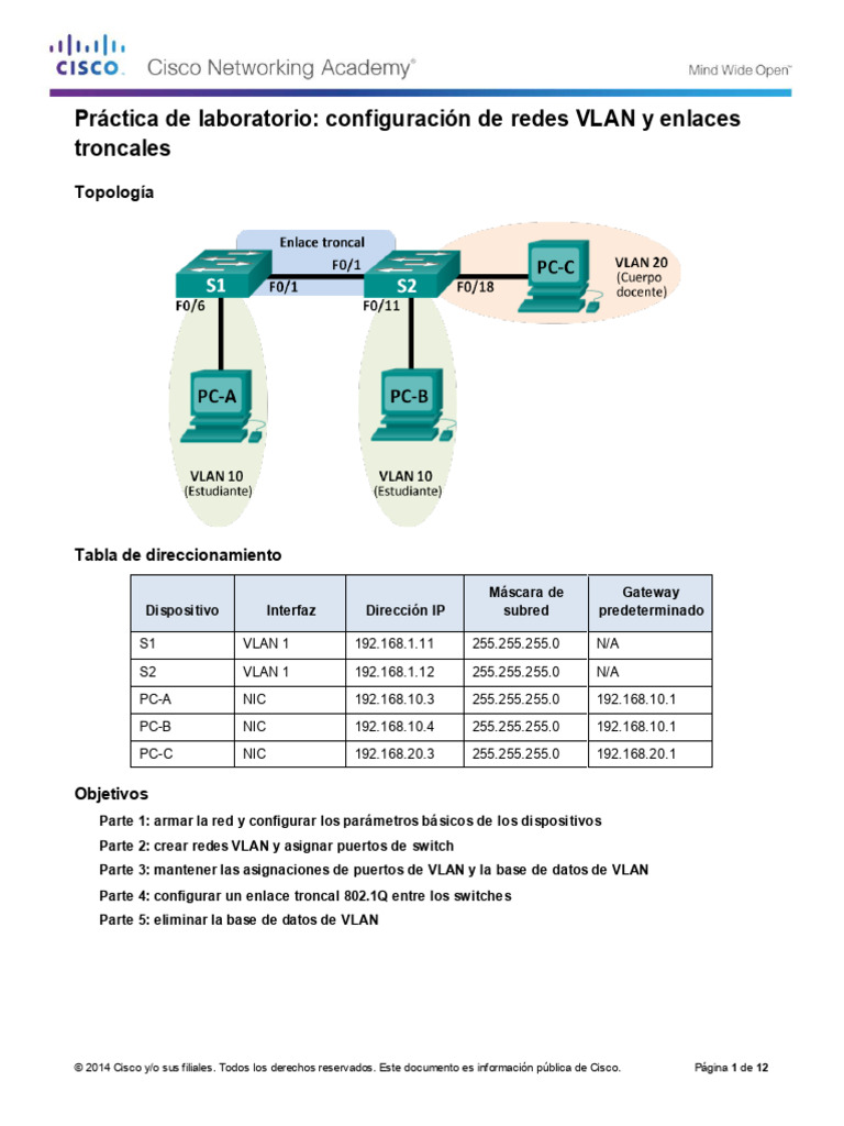 Pt1.1 Lab - Configuring VLANs and Trunking | PDF | Estándares informáticos | Redes de computadoras