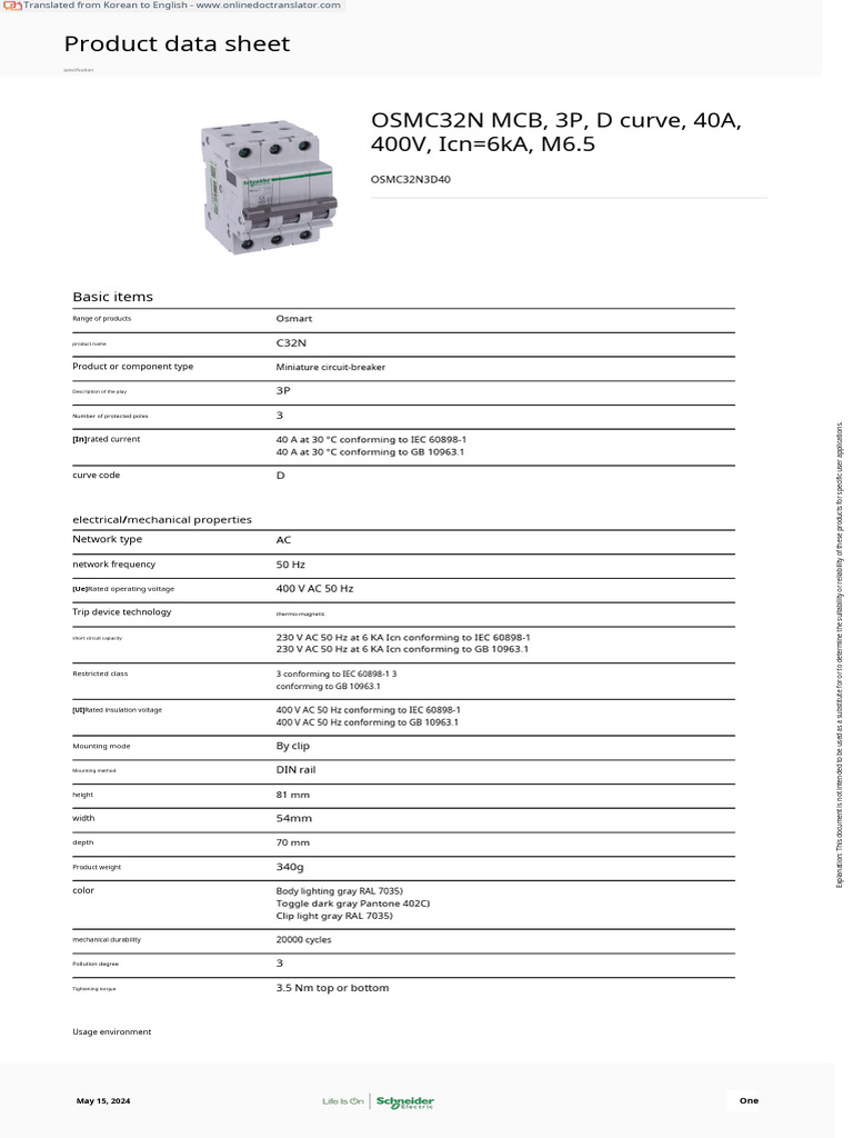 Schneider C32N MCB Product Data Sheet | PDF | Sustainability ...