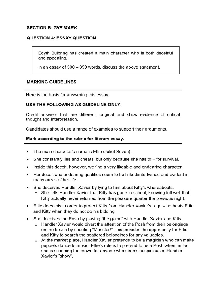 The Mark Essay Question & MEMO | PDF | Deception