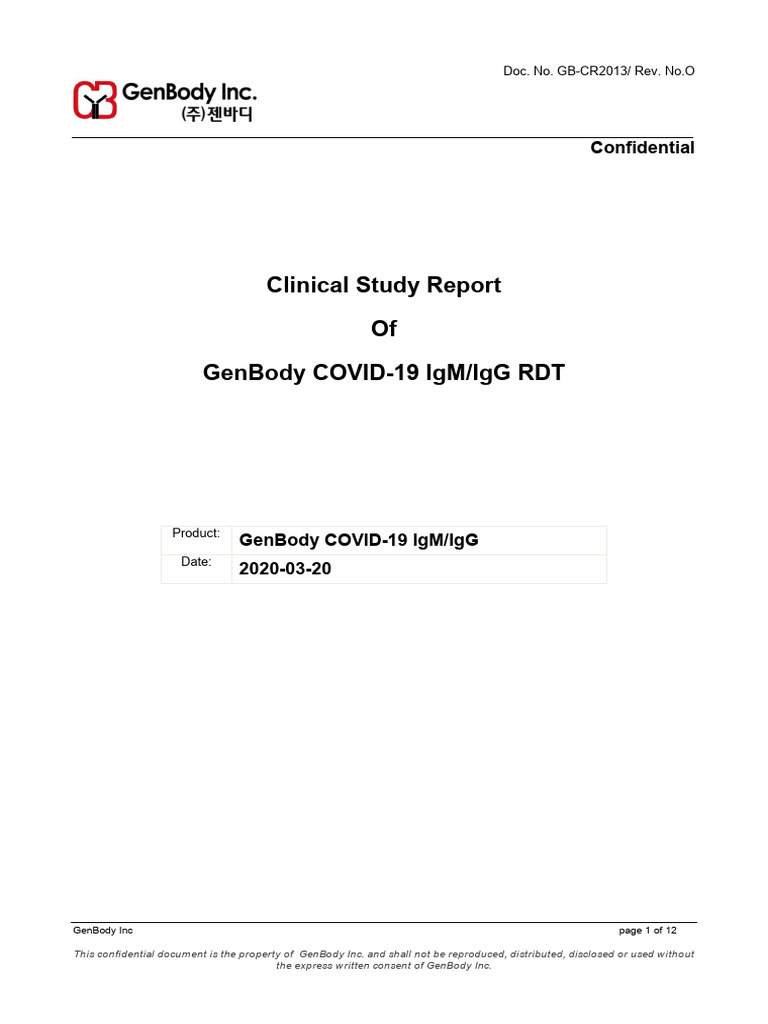 GenBody COVID-19 RDT Clinical Study Report | PDF | Antibody ...