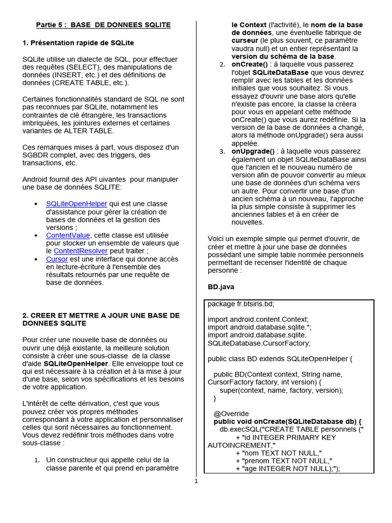 Cours Android Sqlite Partie 5 | PDF | SQL | Java (Langage de programmation)