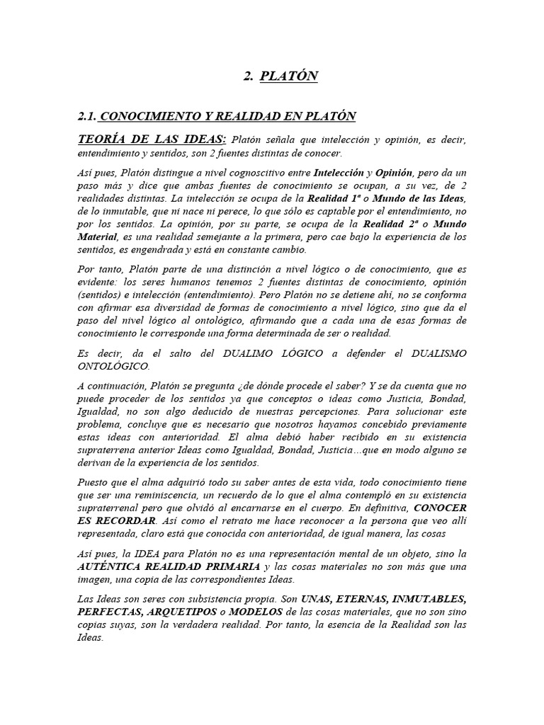 Tema 1 Platón | PDF | Platón | Conocimiento