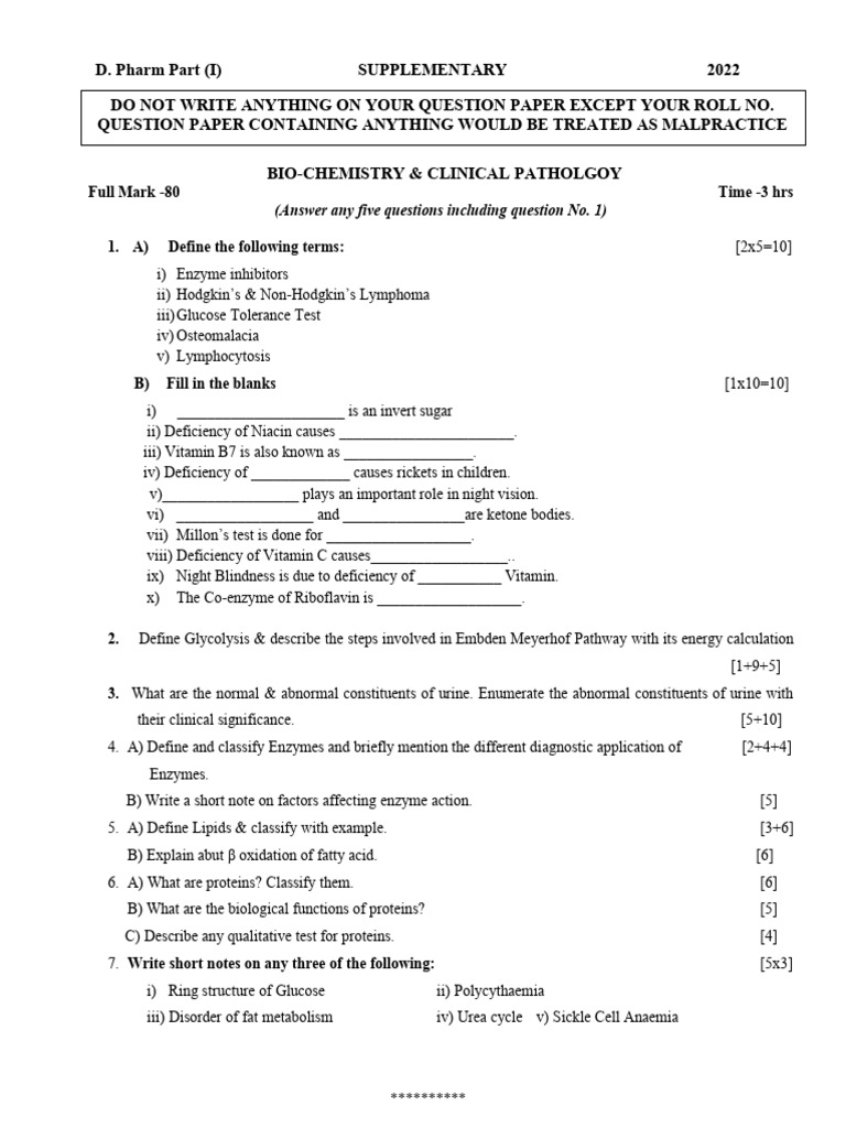 1st Year Supplementary-2022 | PDF | Human Body | Glycolysis