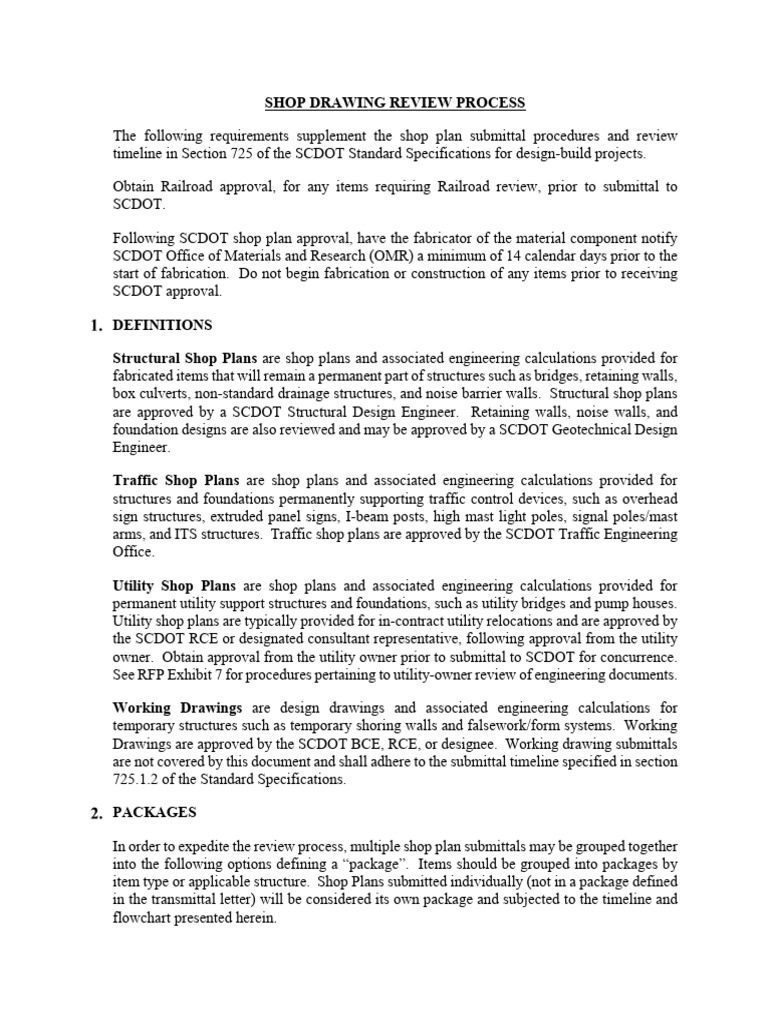 SCDOT Shop Drawing Review Guidelines | PDF | Prestressed Concrete ...