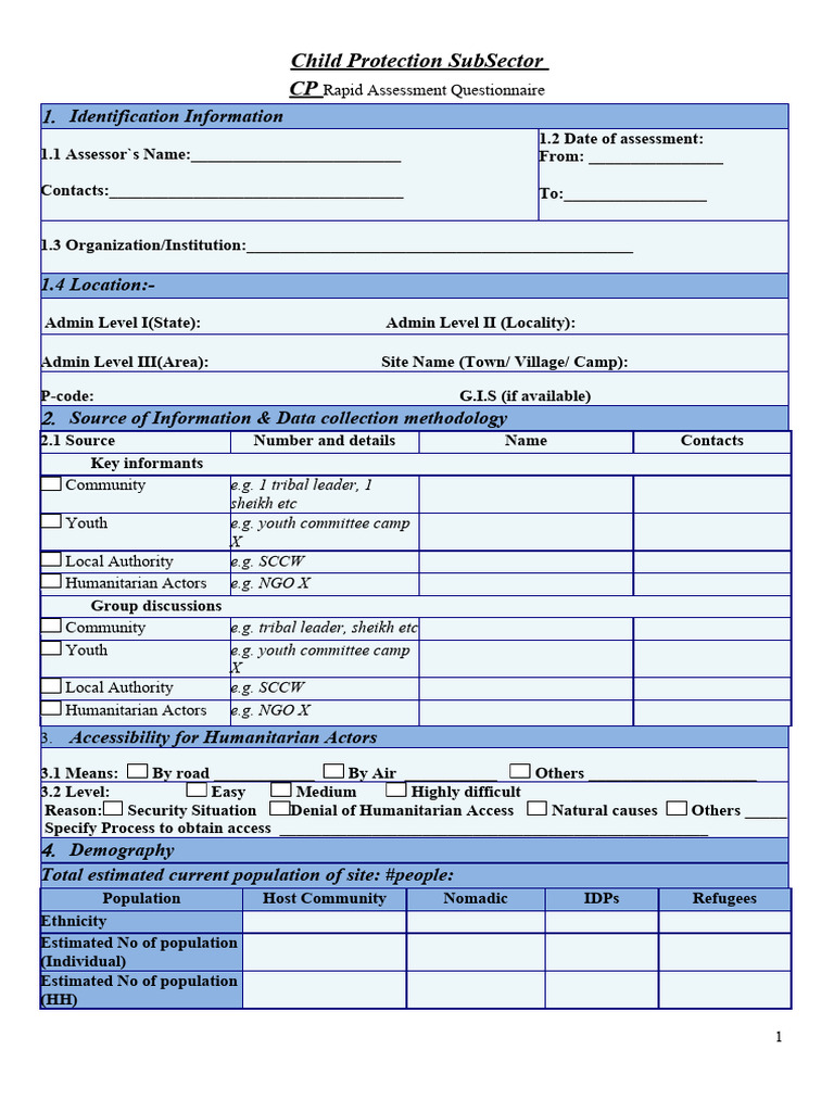 Child Protection Rapid Assessment Questionnaire v5 Sudan | PDF ...