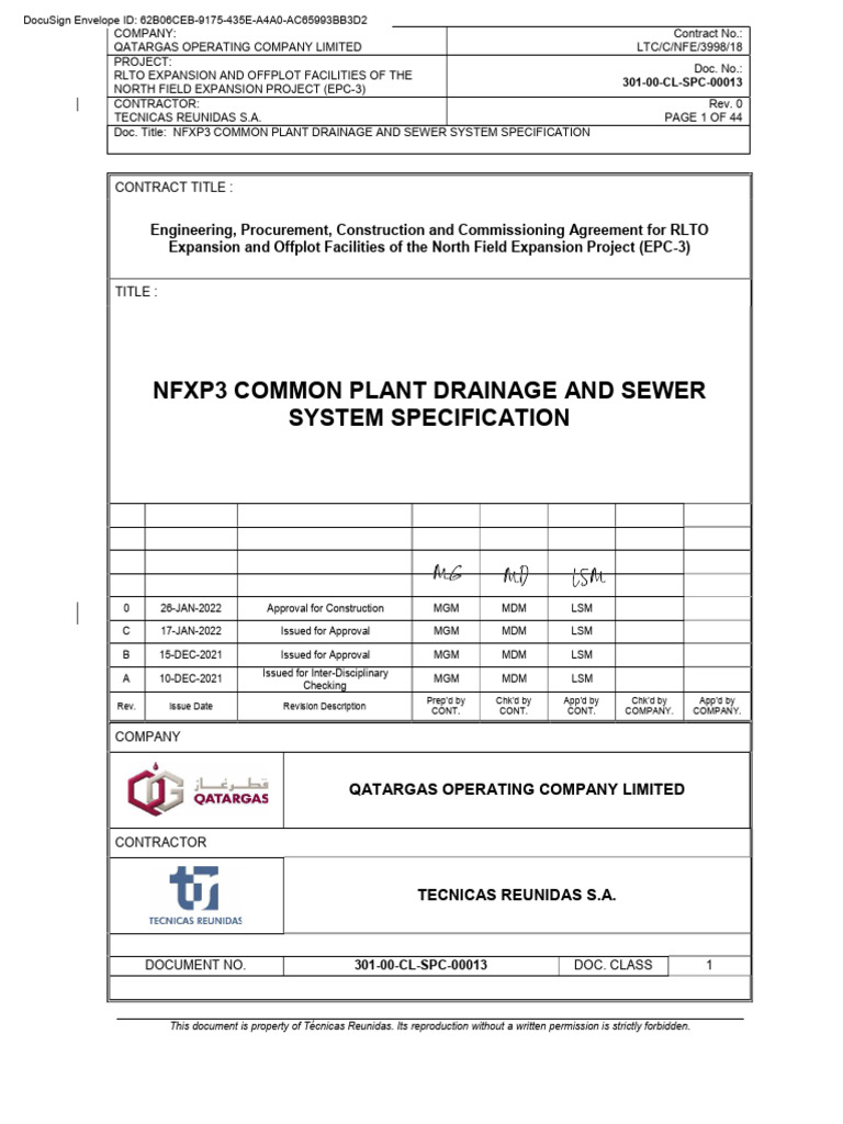 301-00-CL-SPC-00013 - NFXP3 Common Plant Drainage & Sewer System Specs. | PDF | Storm Drain ...