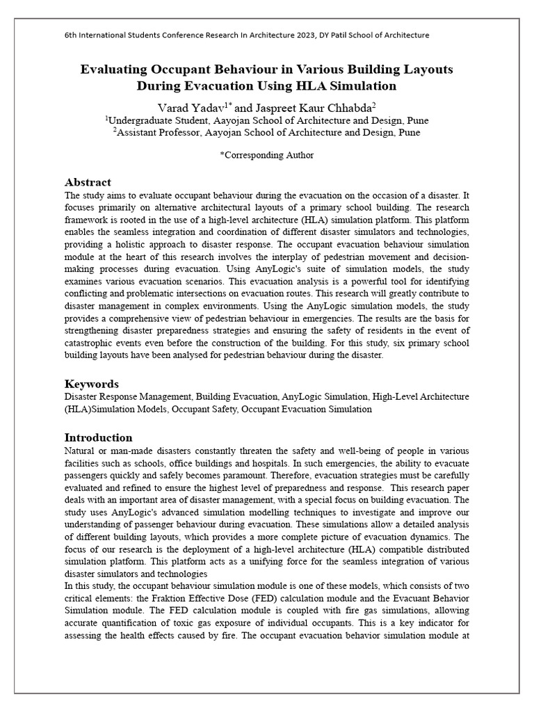 Evaluating Occupant Behaviour in Various Building Layouts During Evacuation Using HLA Simulation ...
