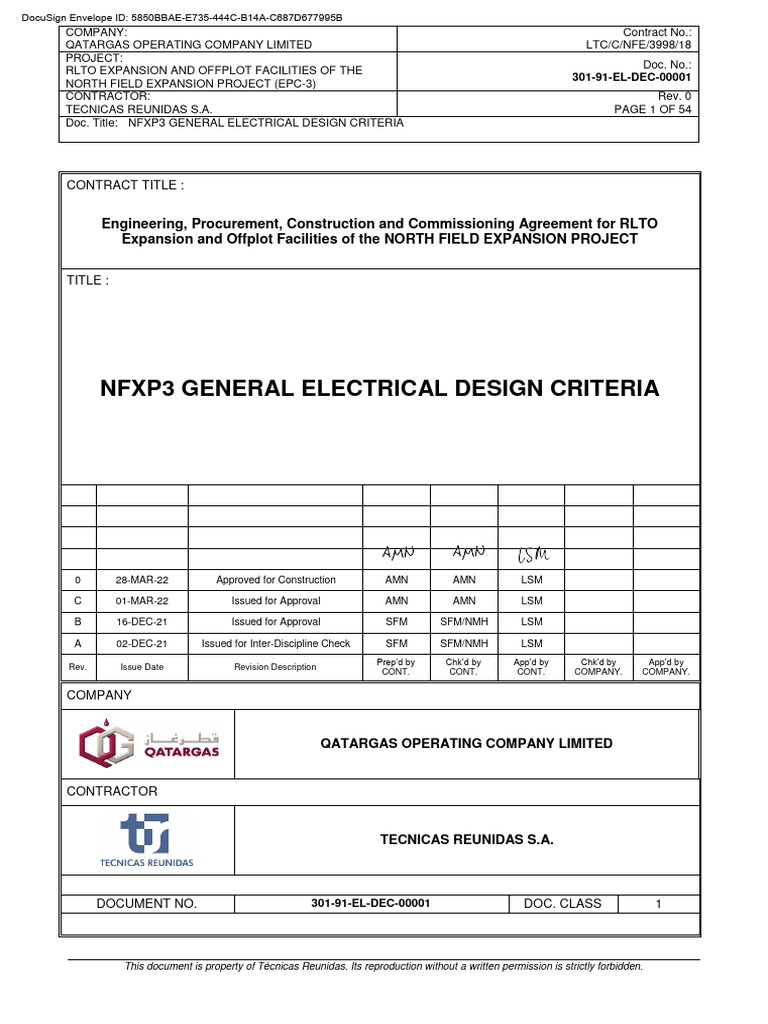 301-91-EL-DEC-00001_Rev 0_NFXP3 General Electrical Design Criteria | PDF | Fuse (Electrical ...