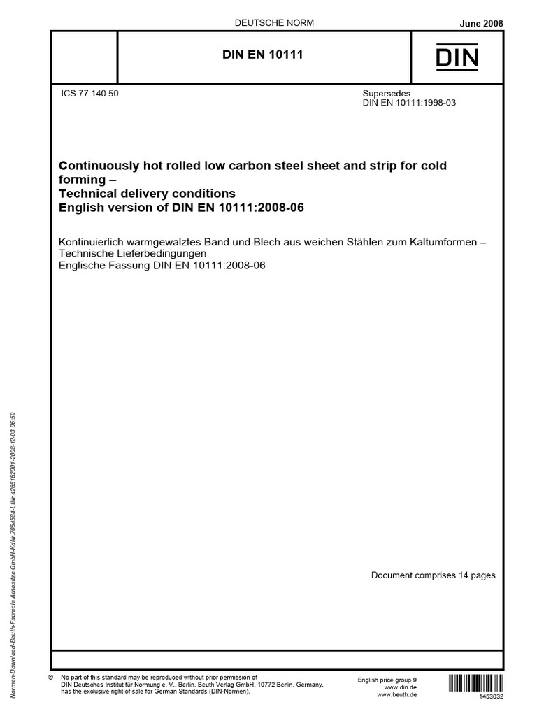Din en 10111 | PDF | Sheet Metal | Steel